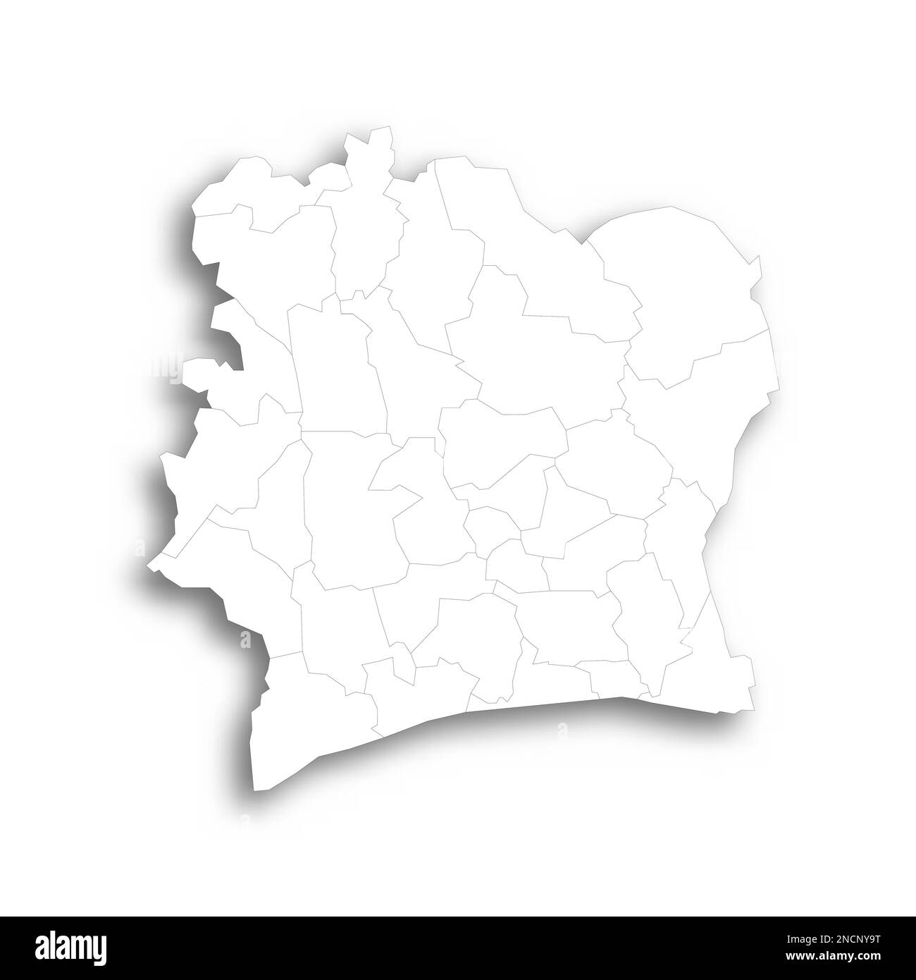 Ivory Coast political map of administrative divisions - regions and autonomous districts. Flat ...
