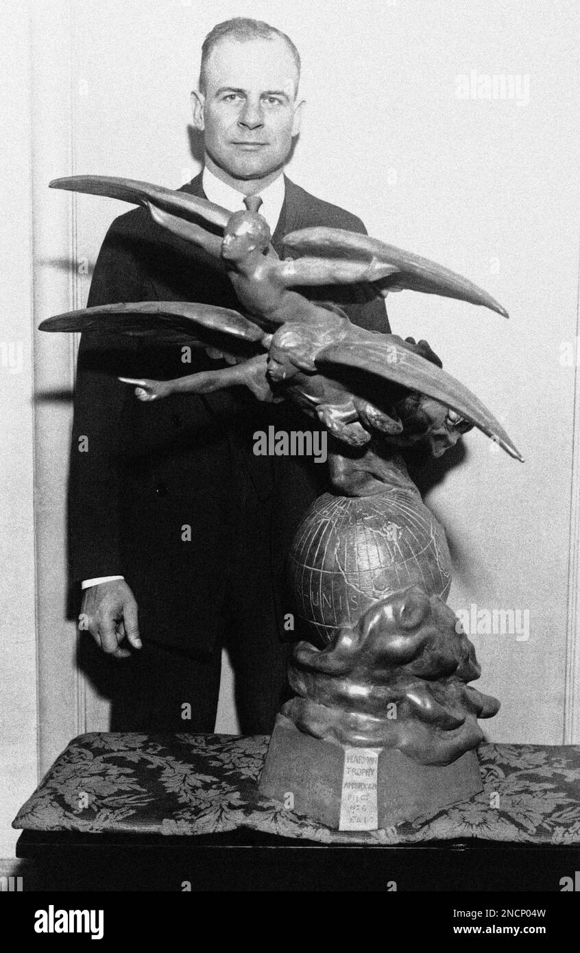 Lt. James H. Doolittle, with the beautiful Harmon Trophy in Cleveland ...