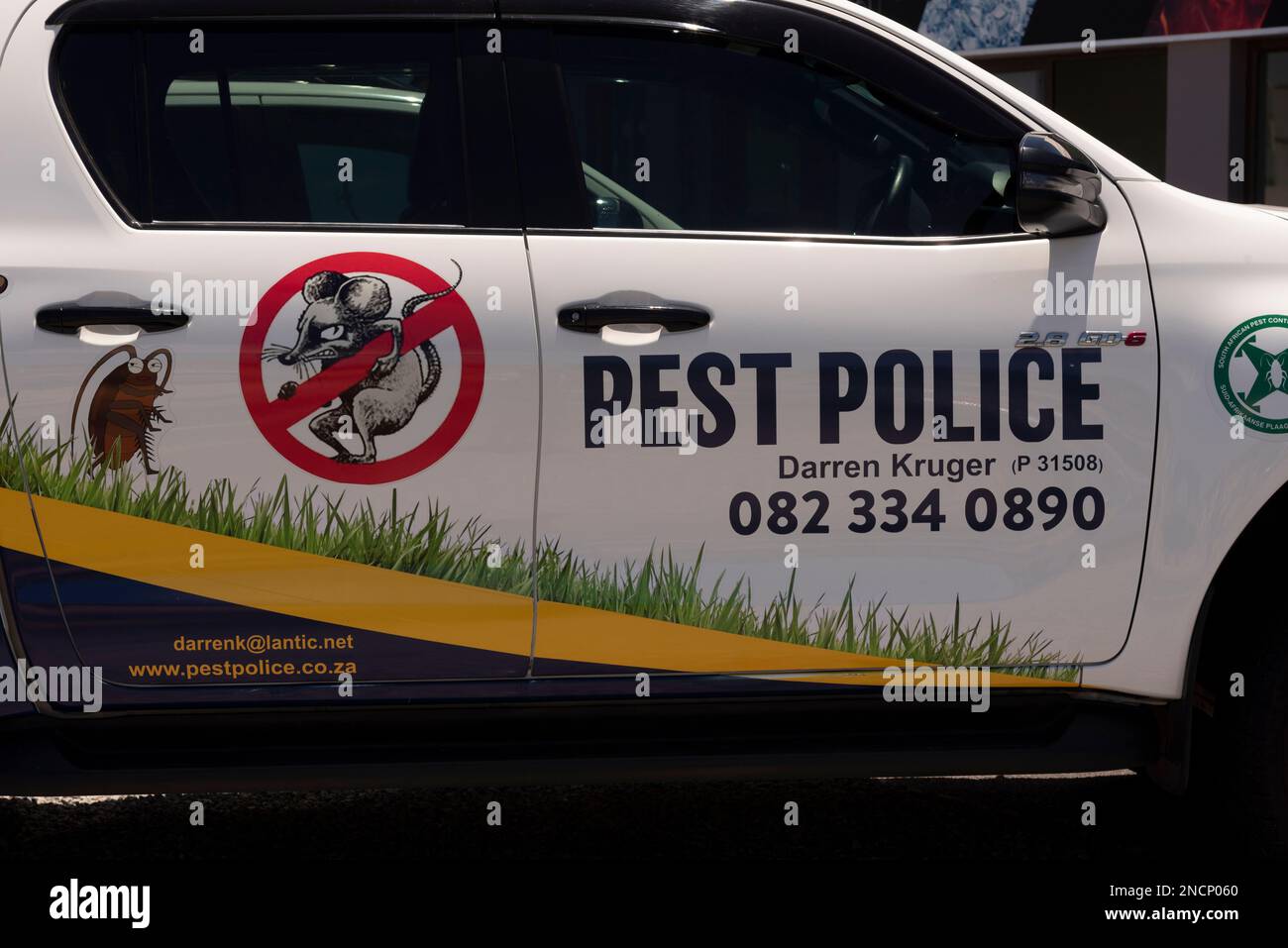 Langebaan, South Africa, 2023. Pest control service van on a parking ...