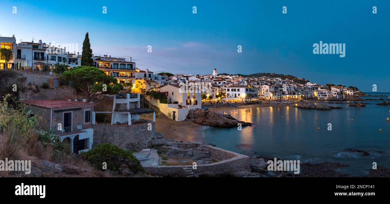 The beaches, Platgeta de Calella, Platja d’en Calau at dusk Stock Photo ...