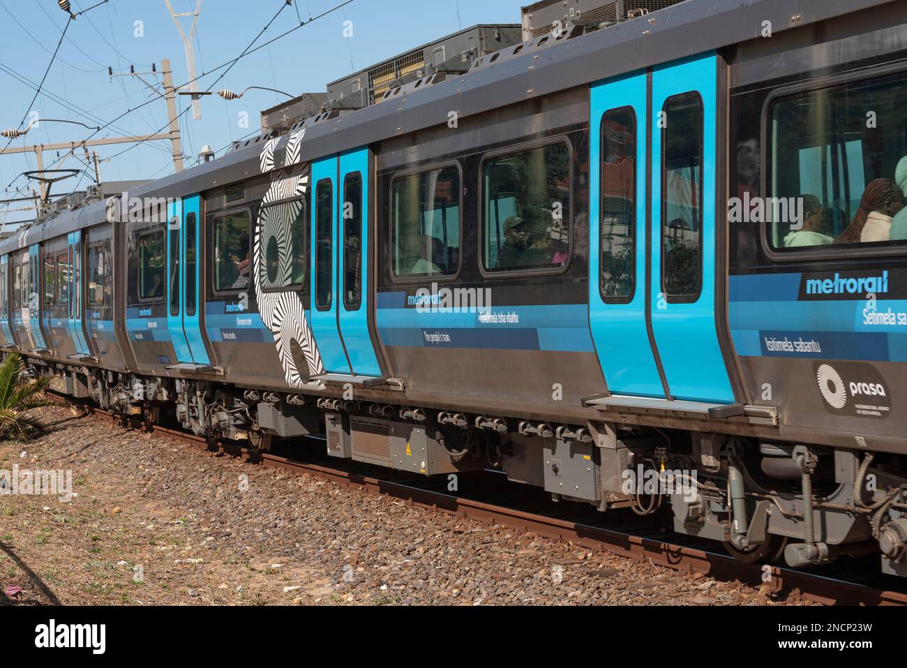Cape Town, South Africa. 2023. New blue and white electric commuter ...