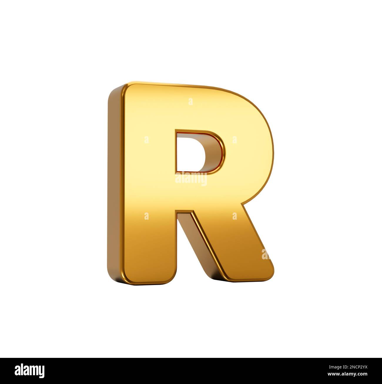 A 3D illustration of a golden letter R on a white background Stock ...