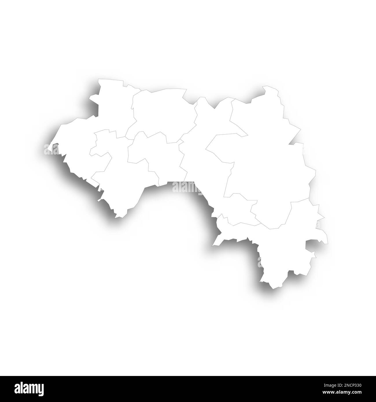 Guinea political map of administrative divisions - regions. Flat white ...