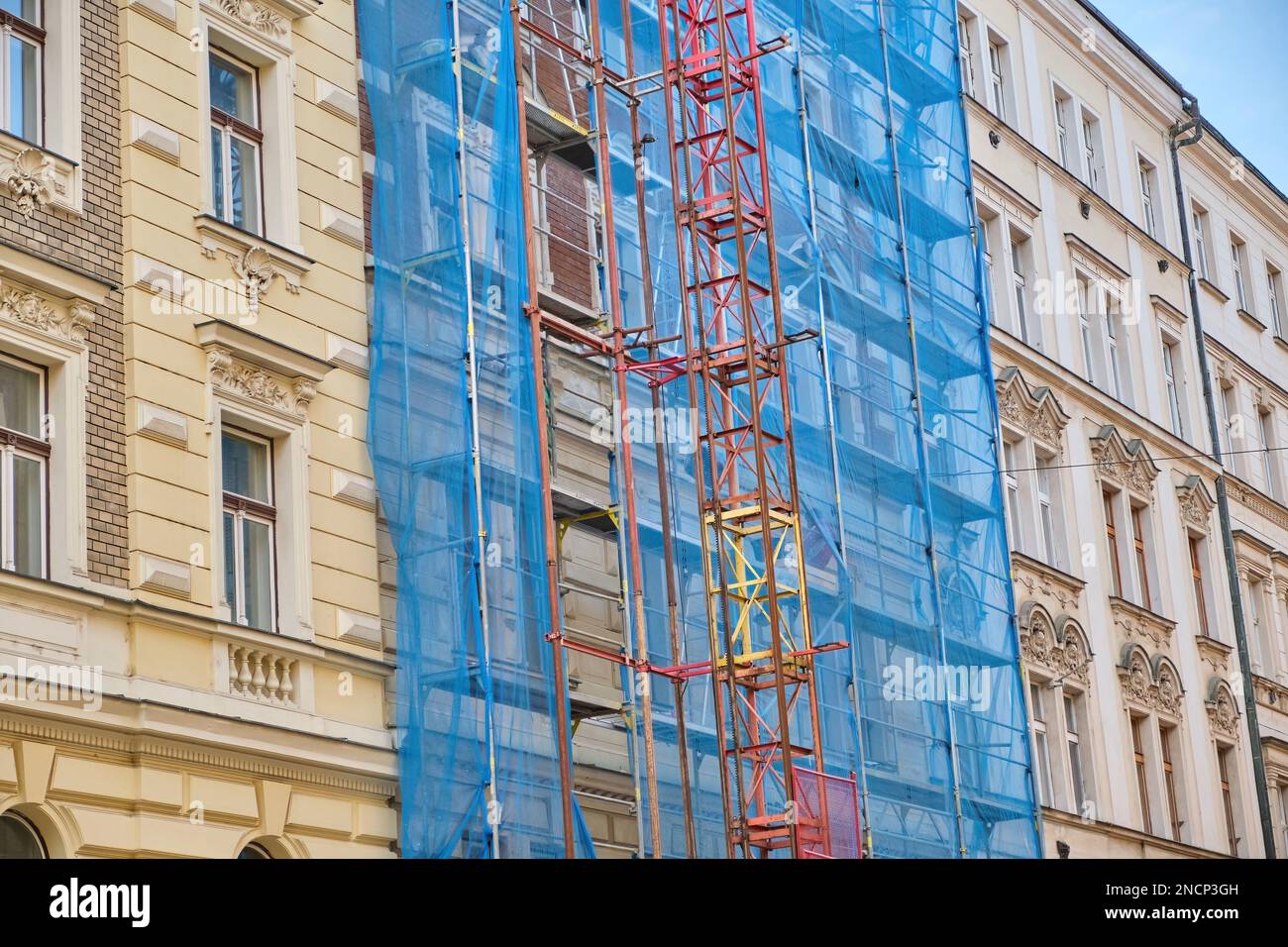 scaffolding Repair of a residential building outside in the city old ...