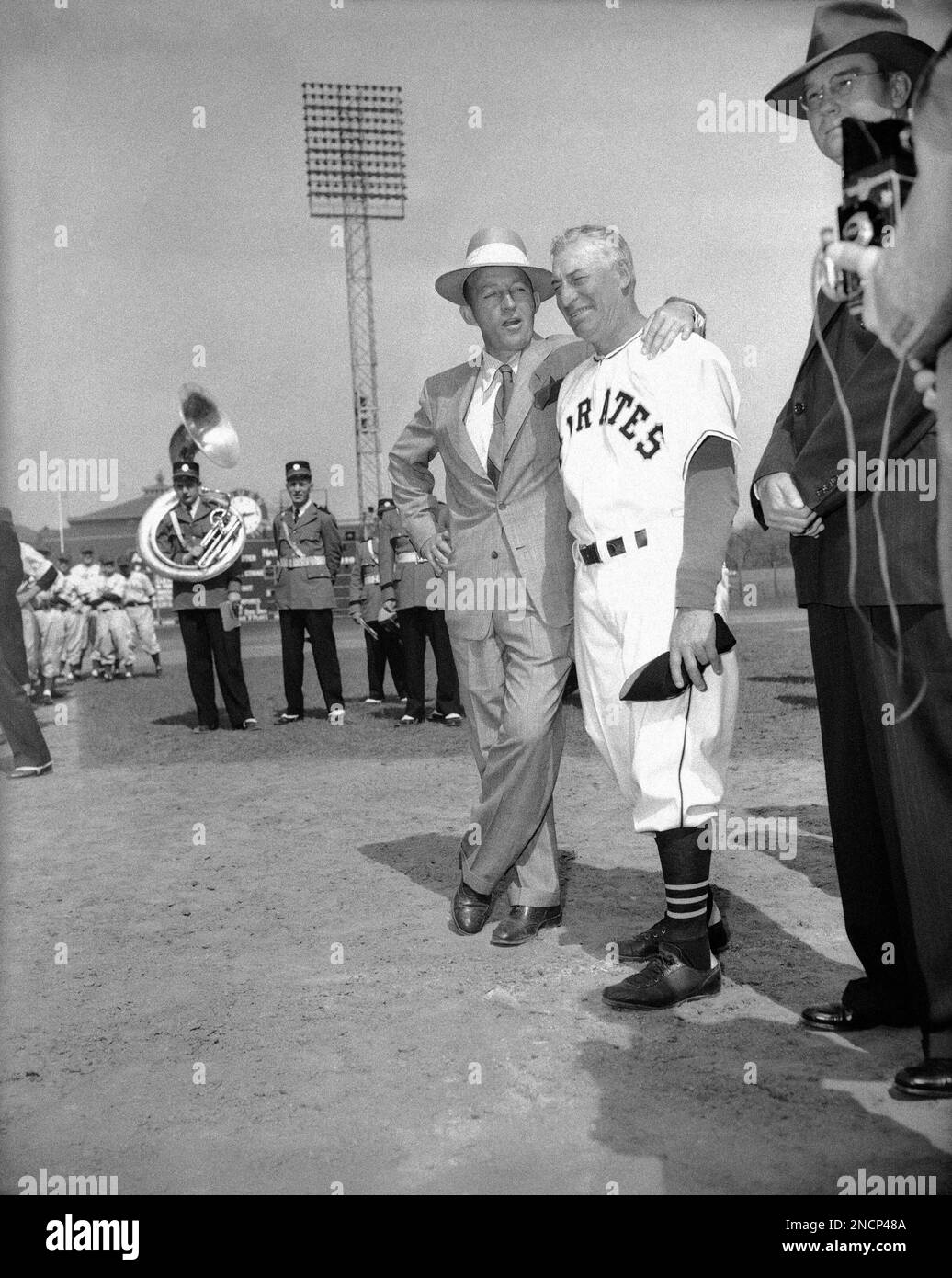 Bing Crosby, left, and Pittsburgh Pirates manager Billy Meyer, right ...