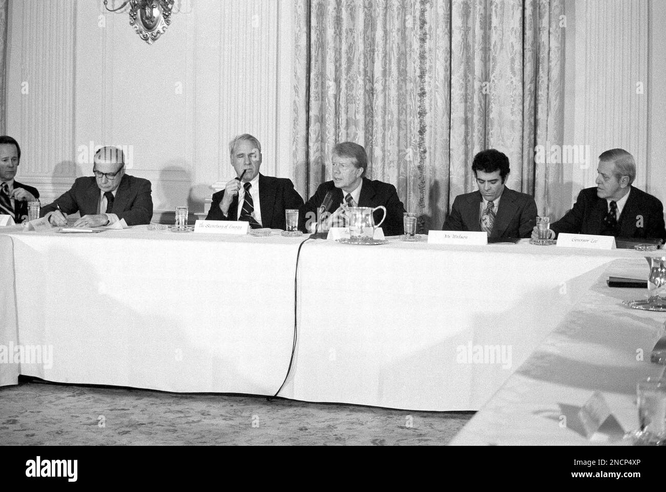 Penn. Gov. Milton Shapp, left, attendants a meeting at the White House ...