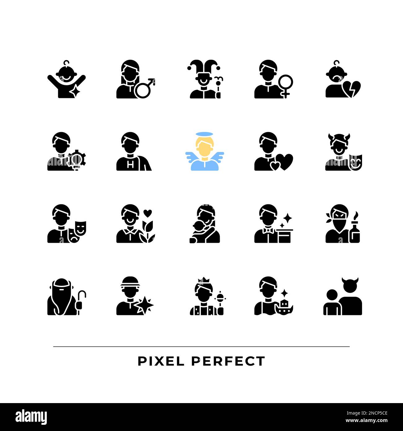 Character archetypes black glyph icons set on white space Stock Vector ...