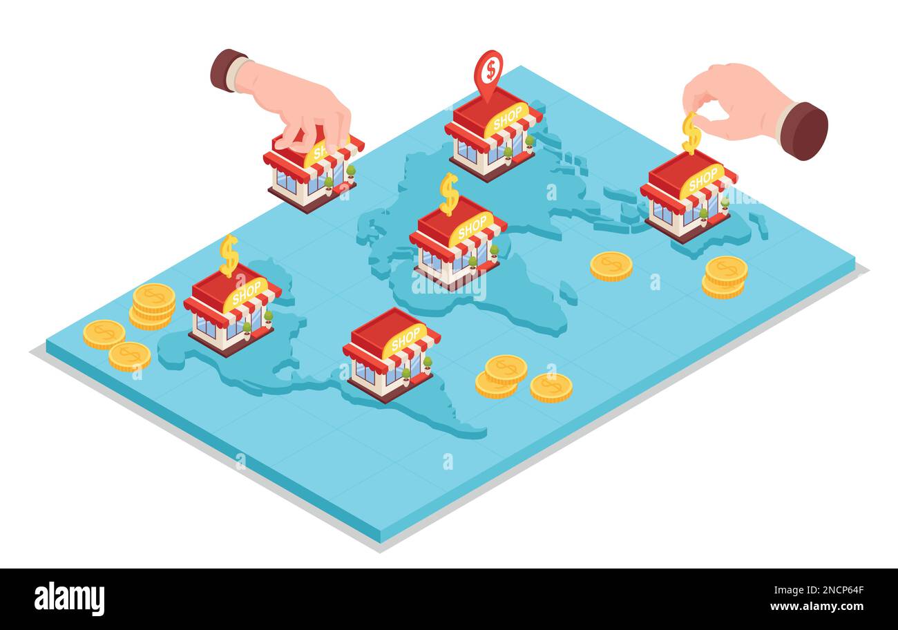 Franchise concept with business and finance symbols isometric vector ...