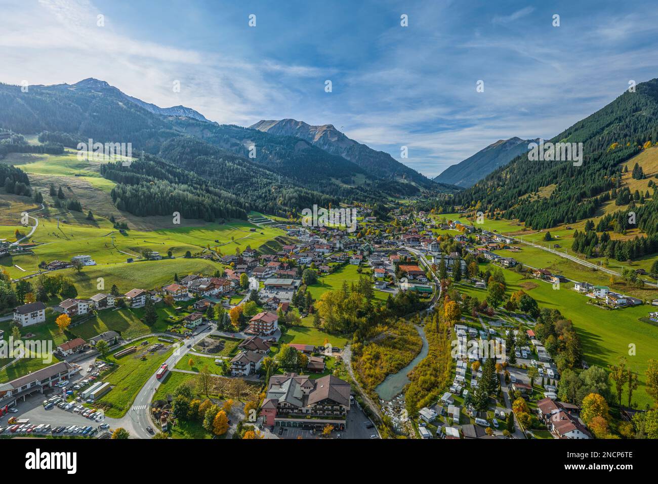 Aerial view to the beautiful landscape around Lermoos in the Tiroler ...