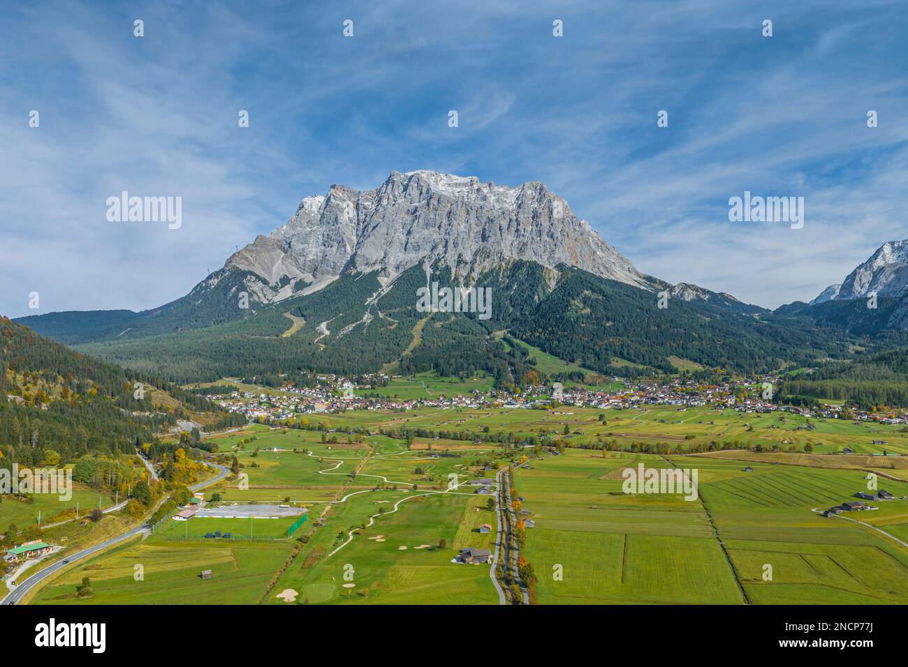 Aerial view to the beautiful landscape around Lermoos in the Tiroler ...