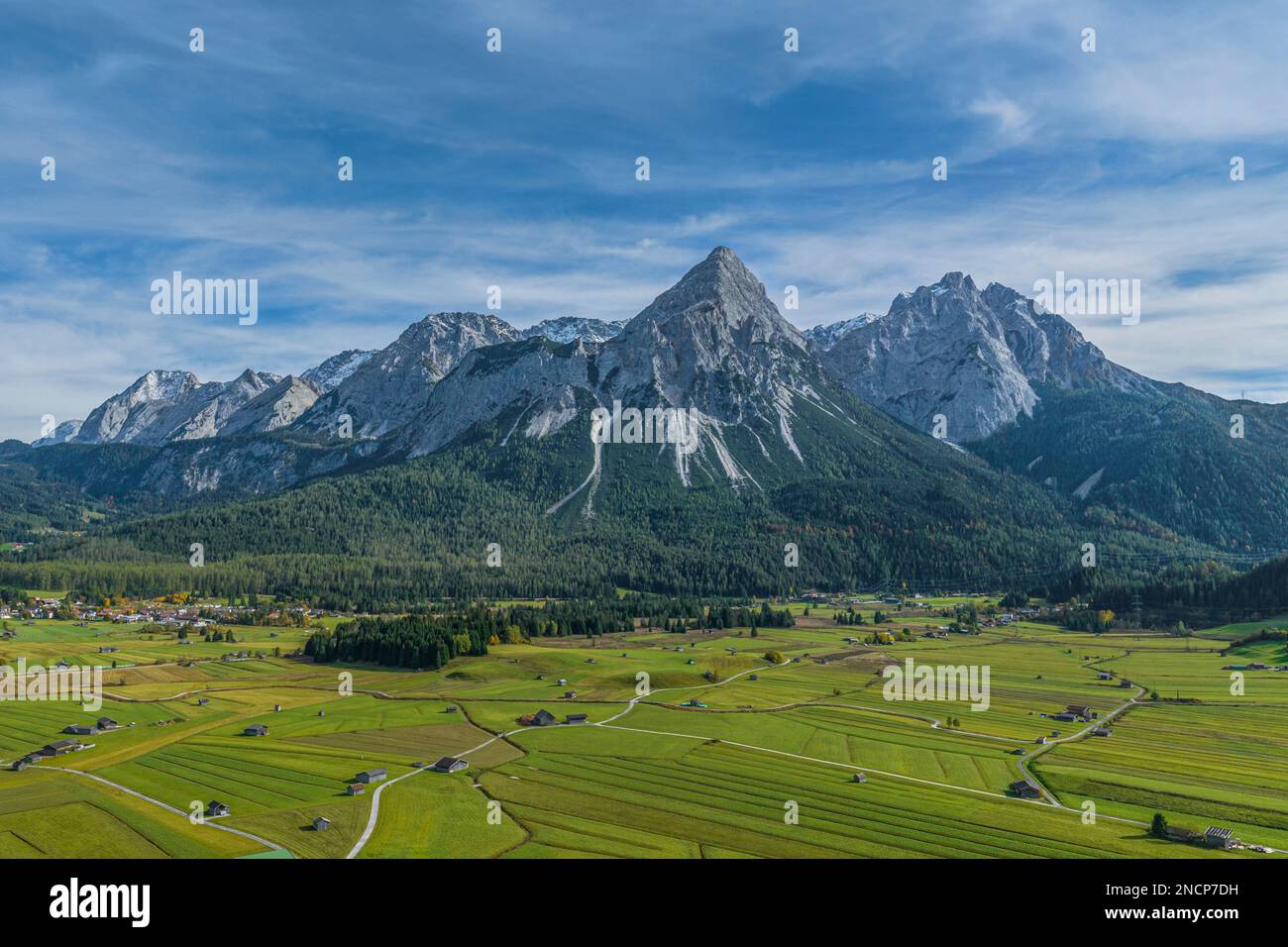 Aerial view to the beautiful landscape around Lermoos in the Tiroler ...
