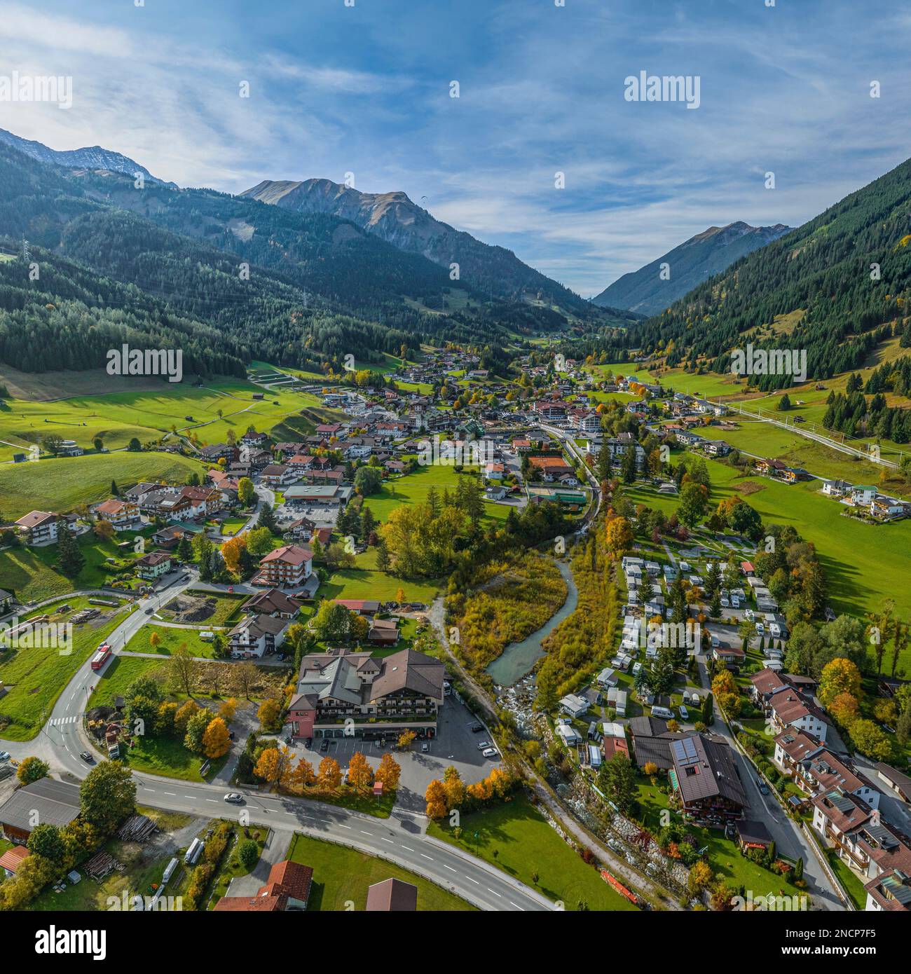 Aerial view to the beautiful landscape around Lermoos in the Tiroler ...