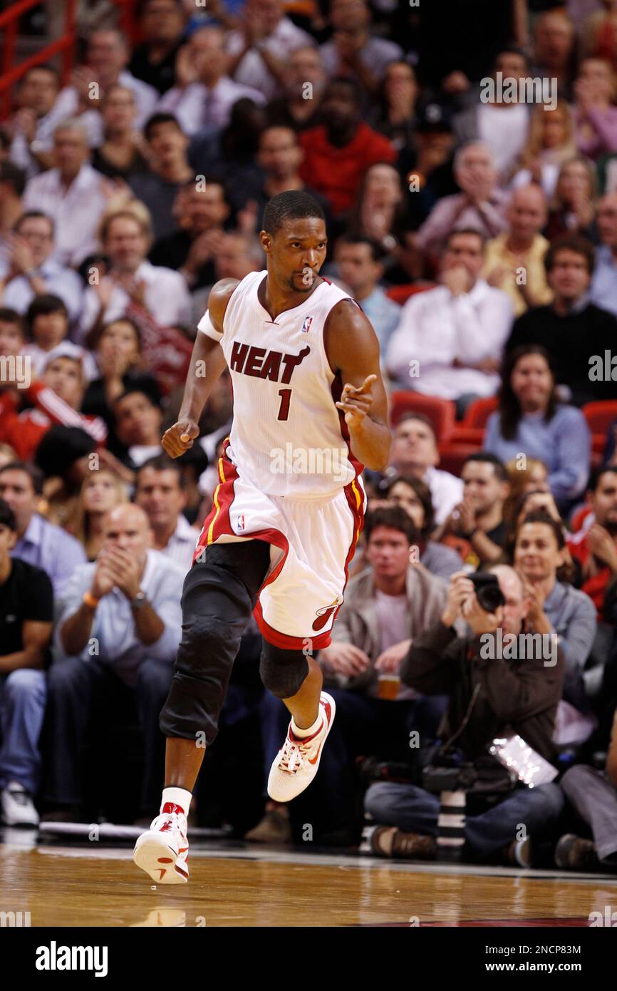 Miami Heat power forward Chris Bosh is shown after scoring during the ...