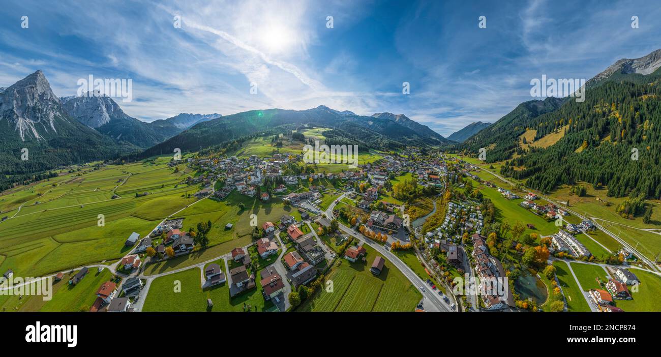 Aerial view to the beautiful landscape around Lermoos in the Tiroler ...