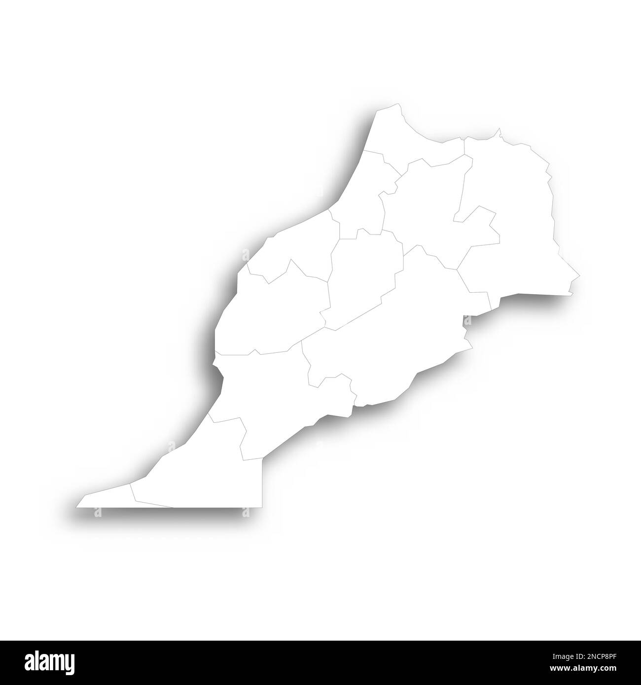 Morocco political map of administrative divisions - regions. Flat white ...
