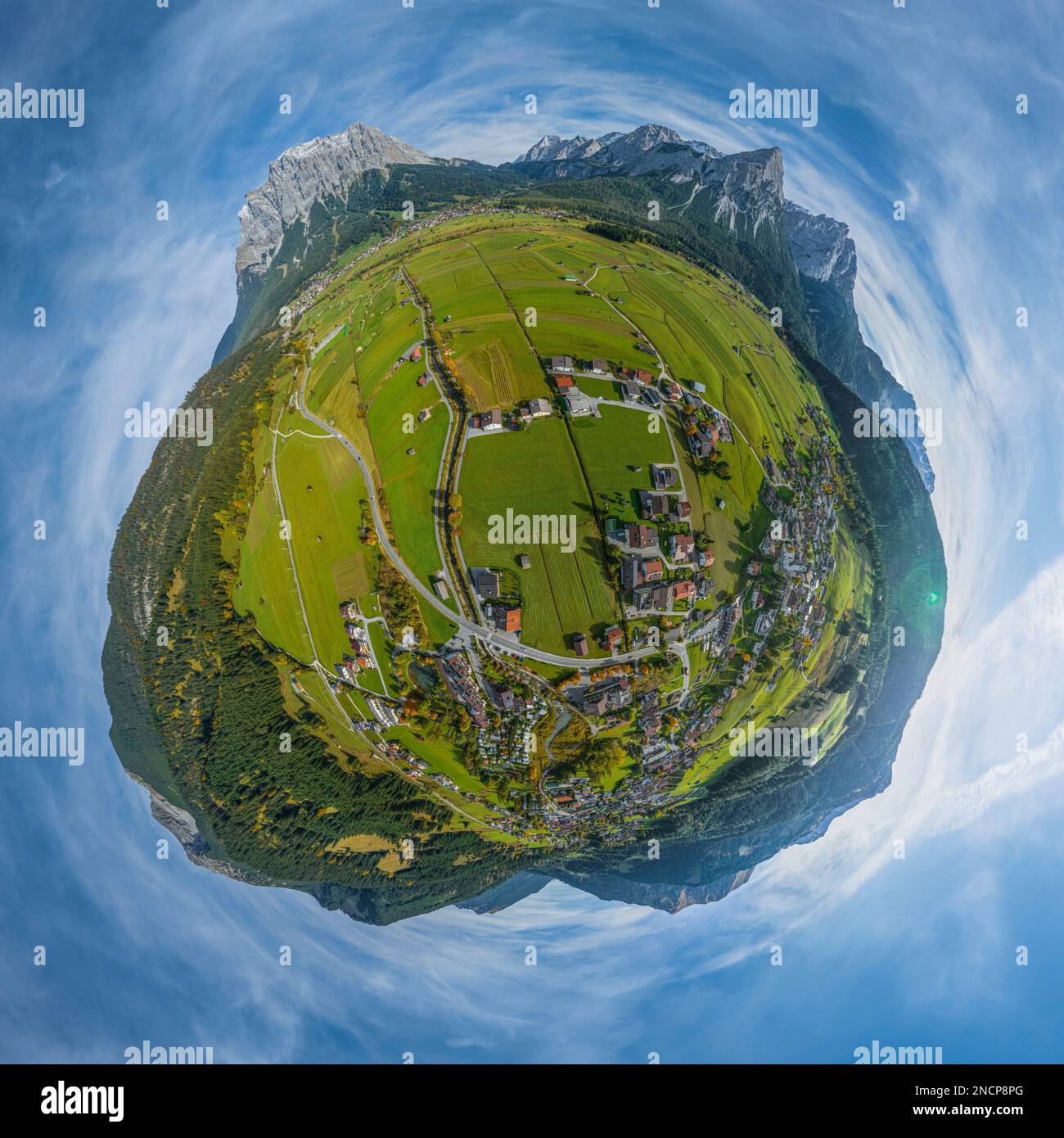 Aerial view to the beautiful landscape around Lermoos in the Tiroler ...