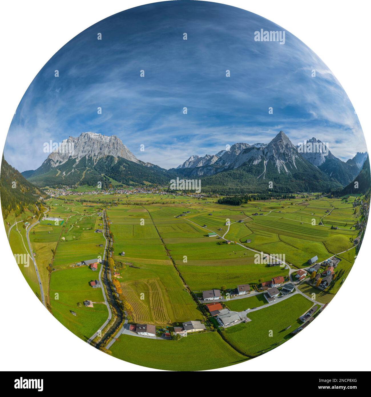 Aerial view to the beautiful landscape around Lermoos in the Tiroler ...