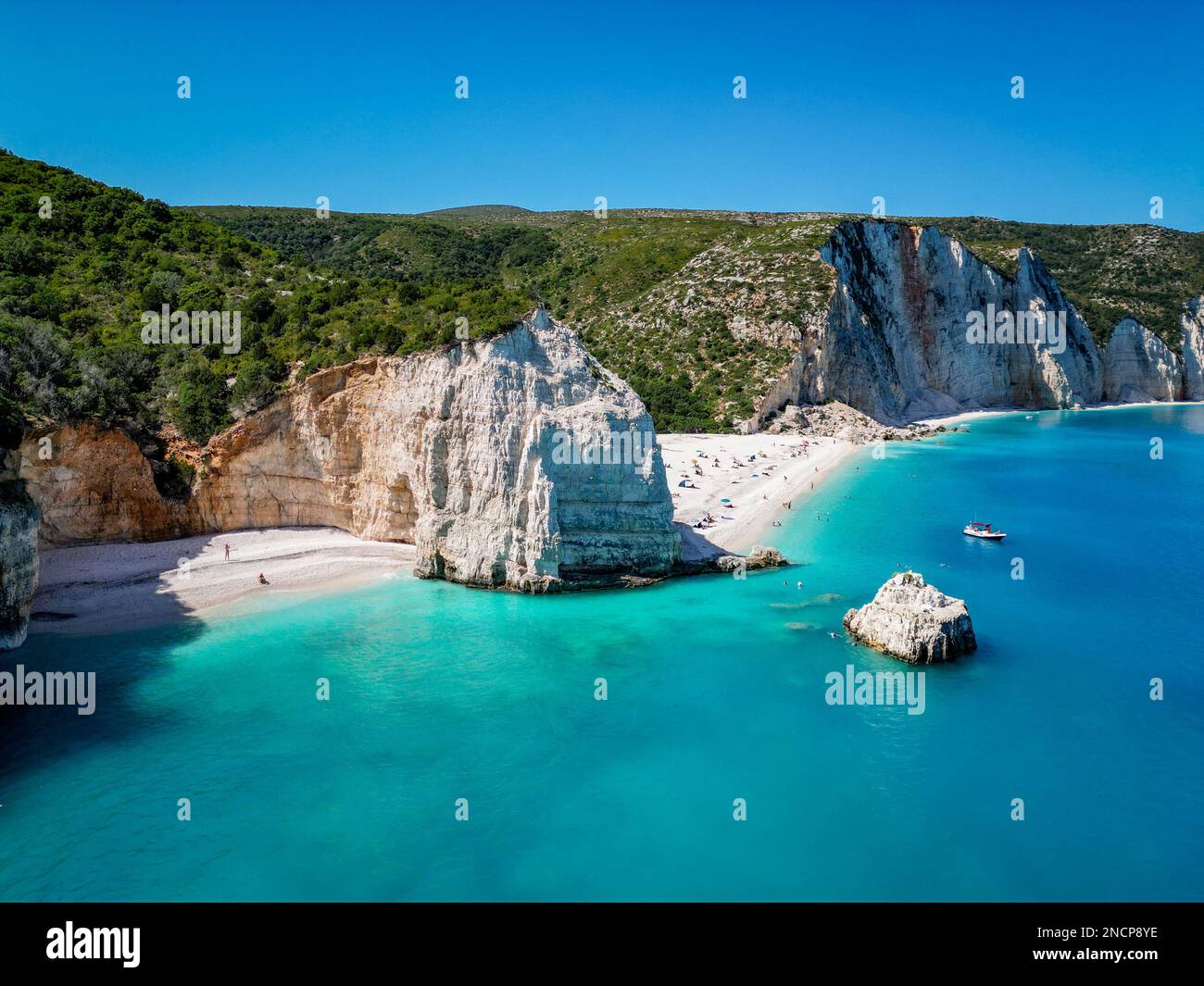4K Angle shot of Fteri Beach, Kefalonia, Cephalonia, Greece showing ...