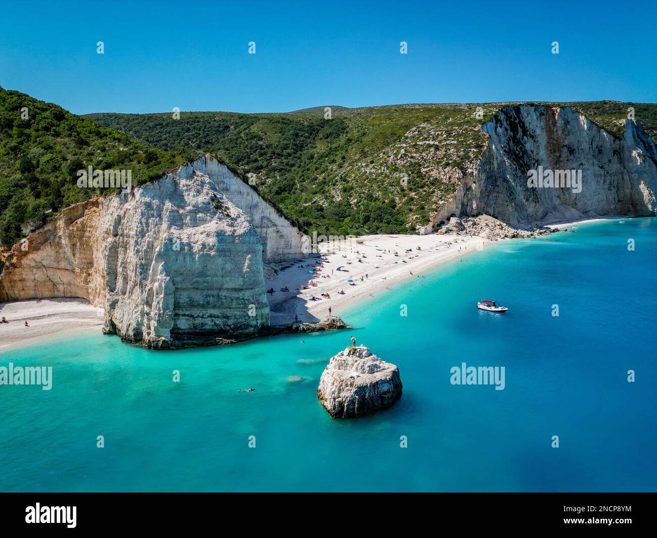 4K Angle shot of Fteri Beach, Kefalonia, Cephalonia, Greece with beach ...