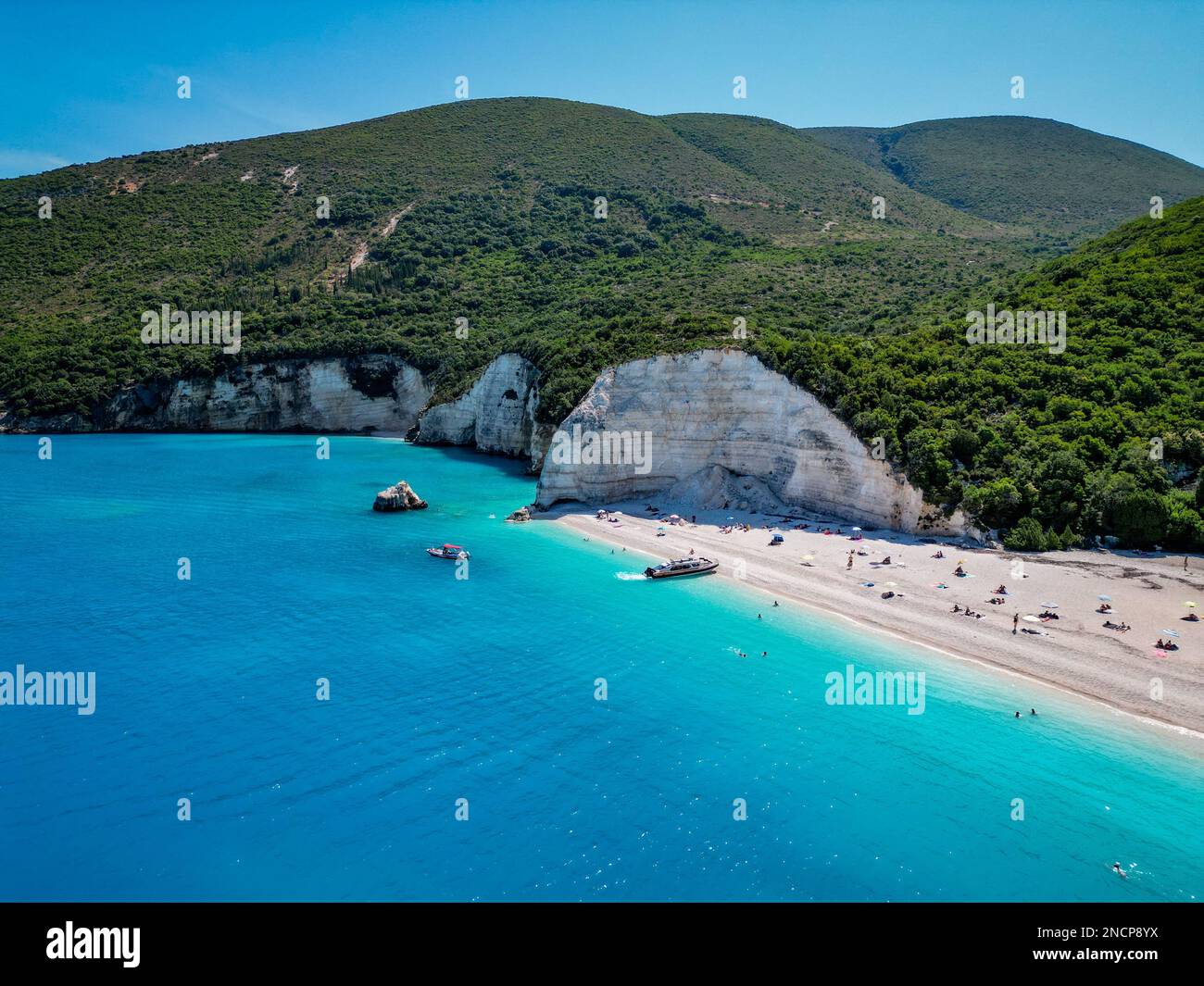 4K Far drone shot of Fteri Beach, Kefalonia, Cephalonia, Greece with ...