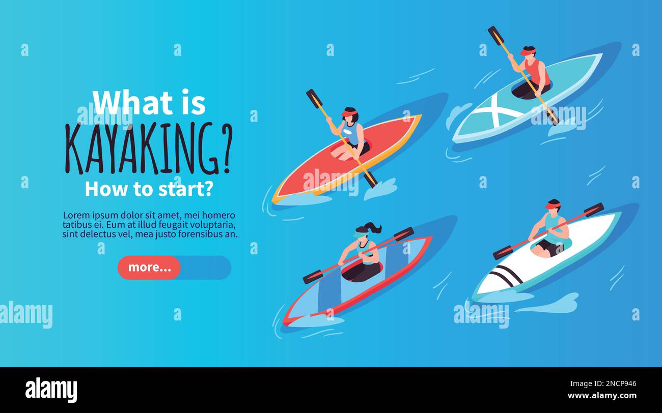 Regatta horizontal banner with kayaking symbols isometric vector ...