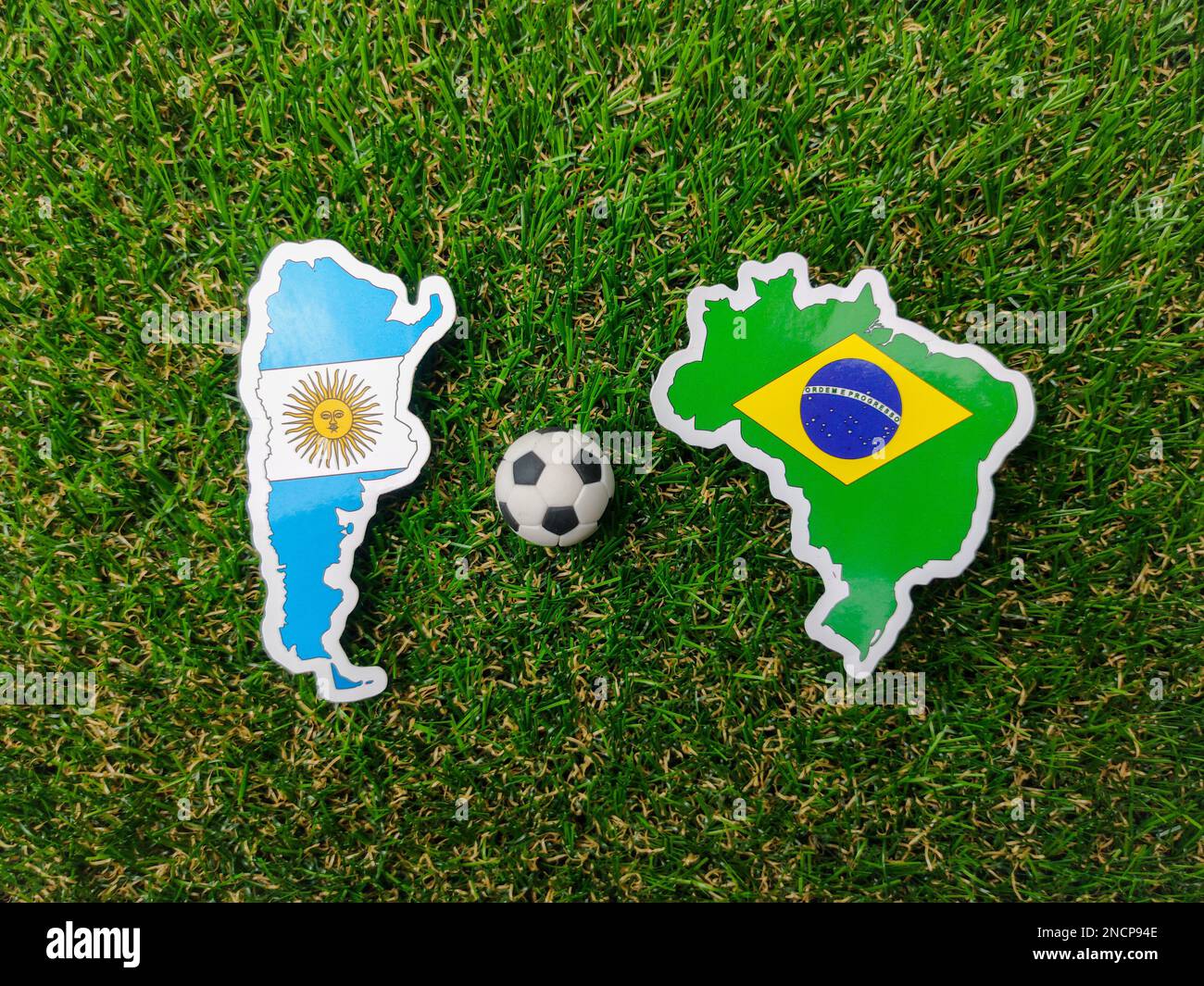 A top view of Argentina's and Brazil's maps on their flag patterns with ...