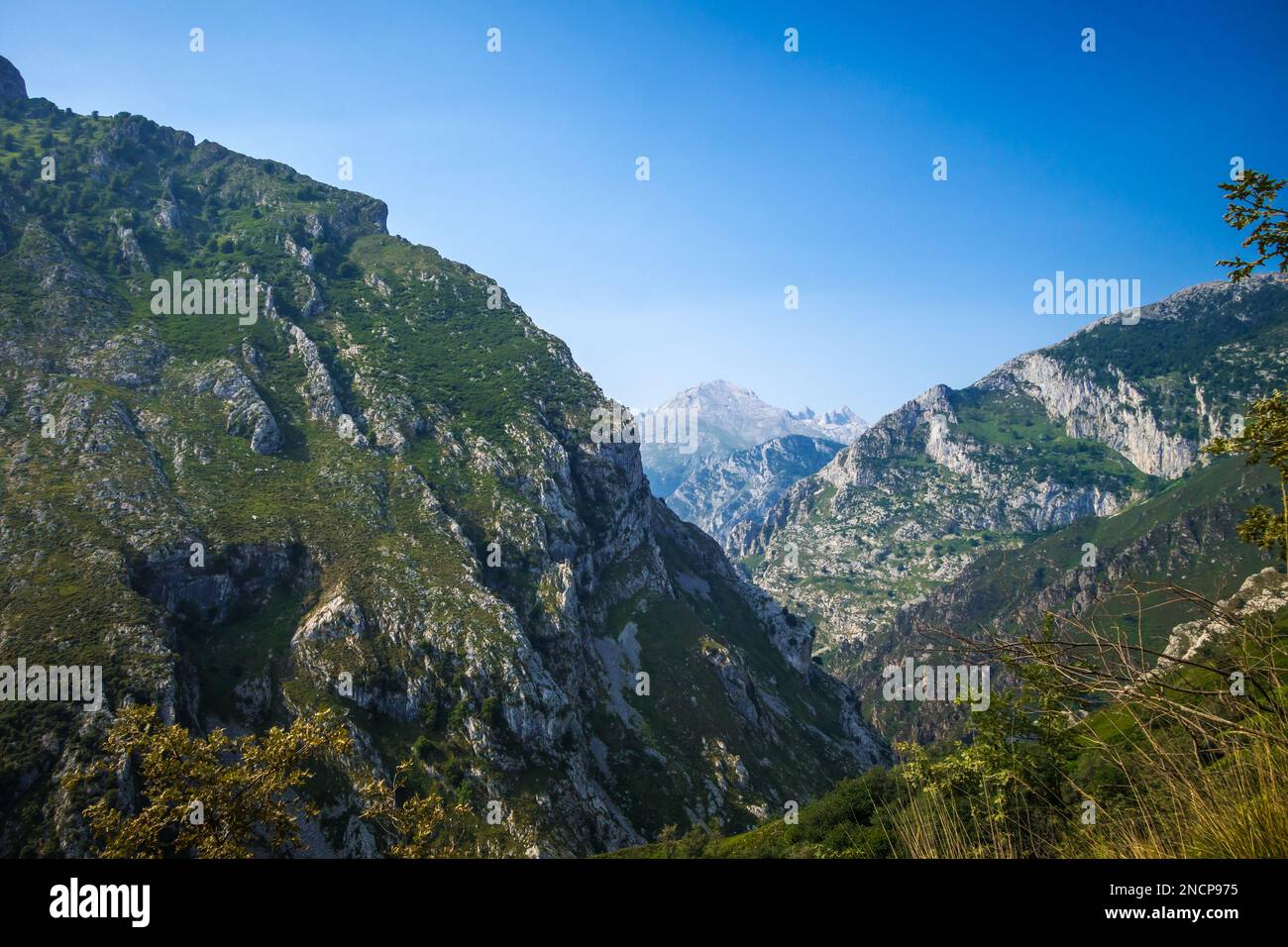 Mountain landscape around Bulnes village in Picos de Europa, Asturias ...
