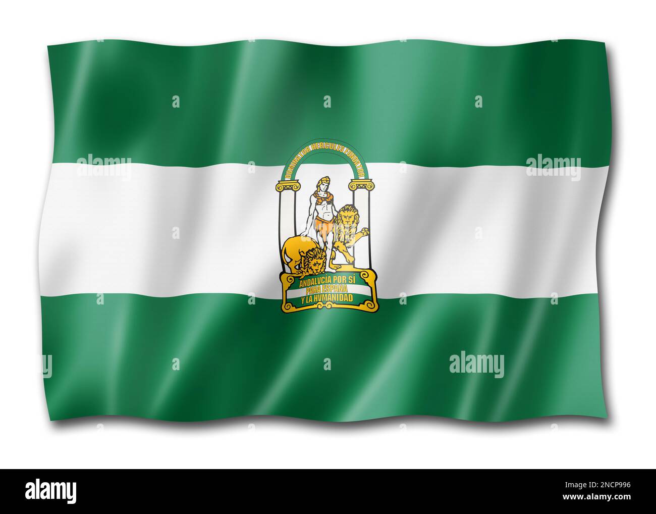 Andalucia province flag, Spain waving banner collection. 3D ...
