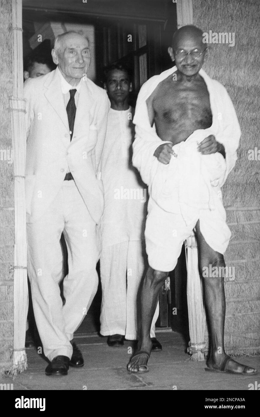 Mohandas Gandhi with Lord Patrick Lawrence, Secretary of State, leaving ...