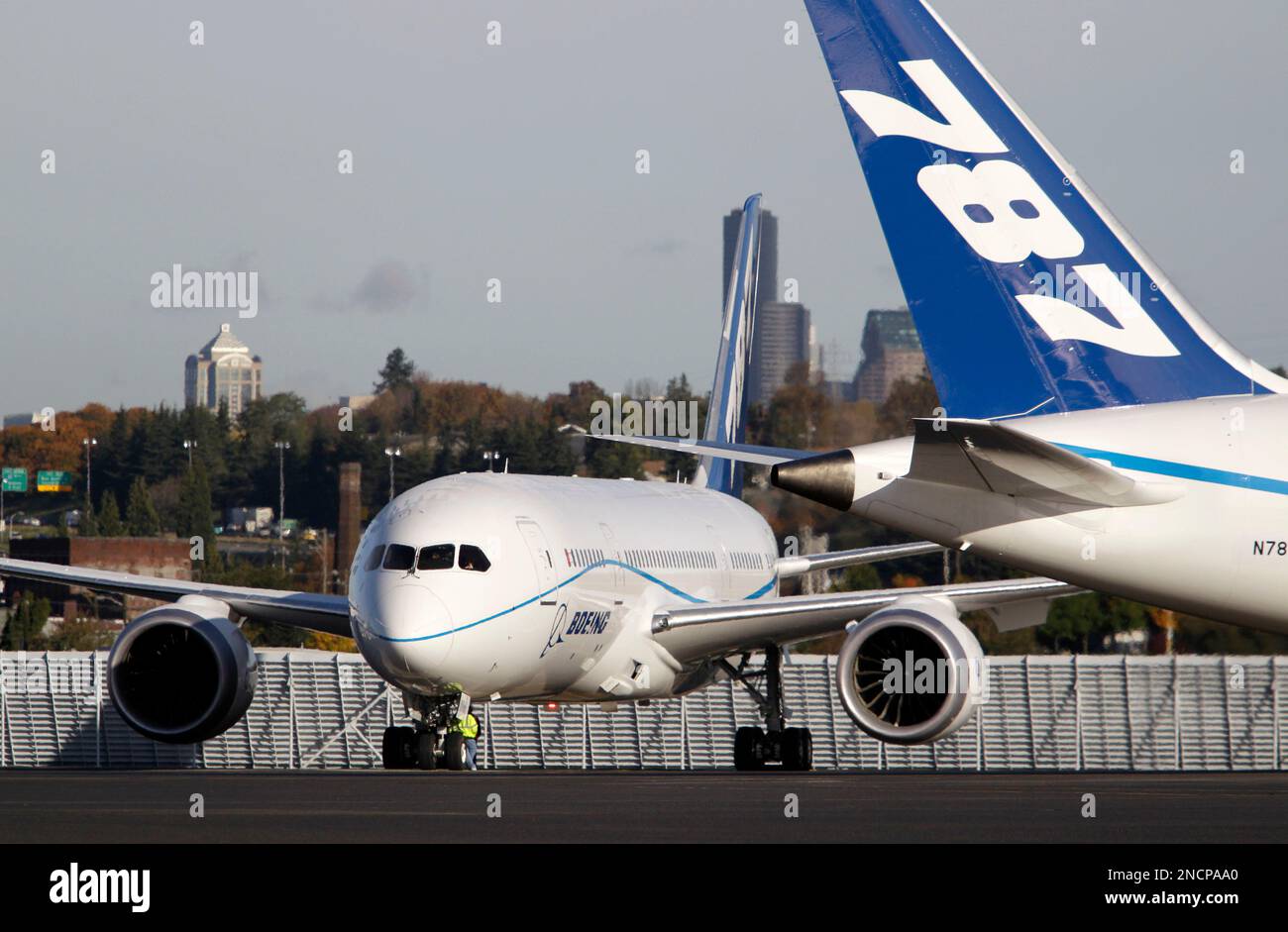 FILE - In this Oct. 27, 2010 file photo, one test model Boeing 787 ...
