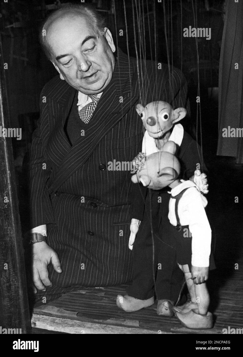 Josef Skupa with his two most popular performers, Hurvinek (at rear ...