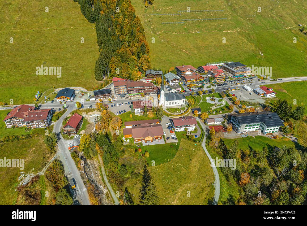 The alpine valley around Balderschwang in bavarian Allgaeu on a sunny ...