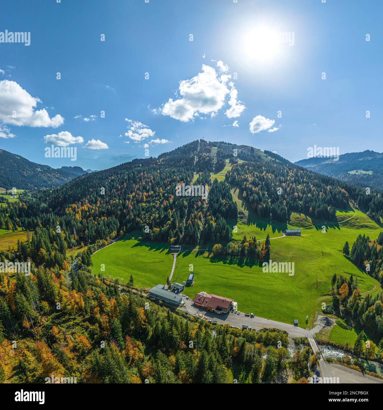 The alpine valley around Balderschwang in bavarian Allgaeu on a sunny ...