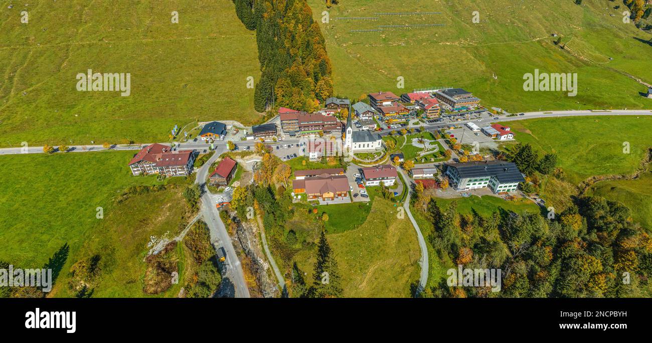 The alpine valley around Balderschwang in bavarian Allgaeu on a sunny ...