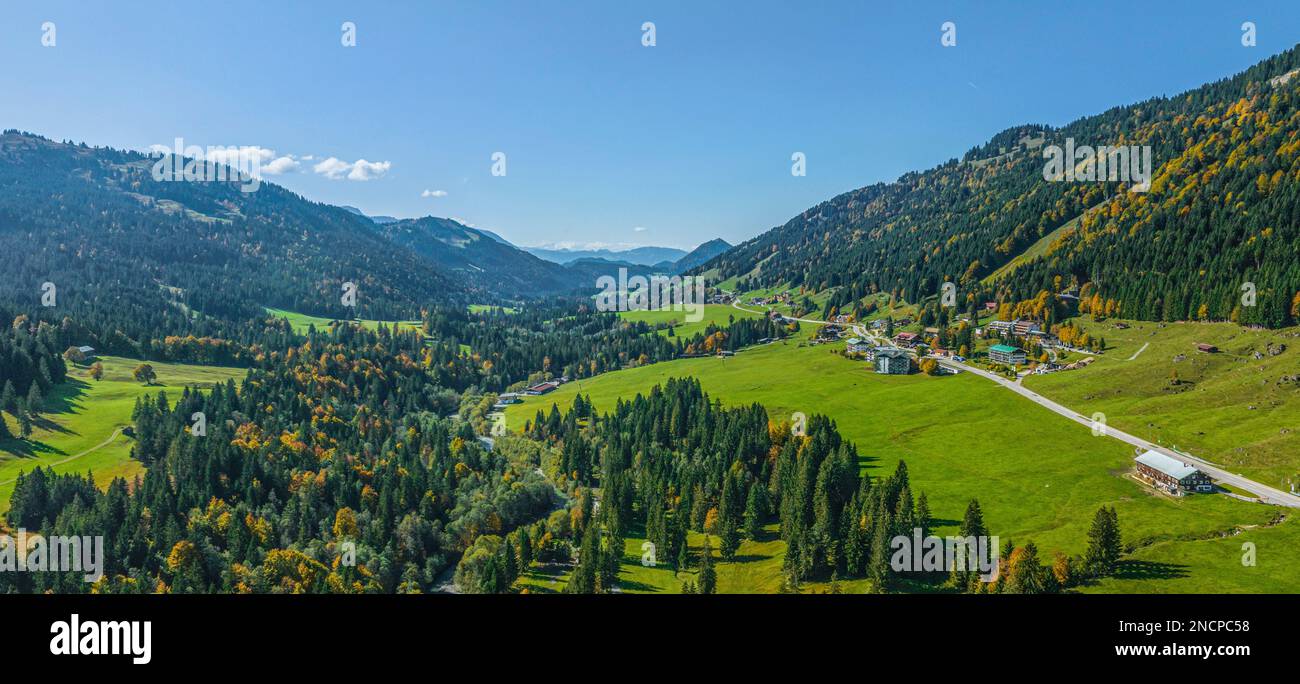 The alpine valley around Balderschwang in bavarian Allgaeu on a sunny ...