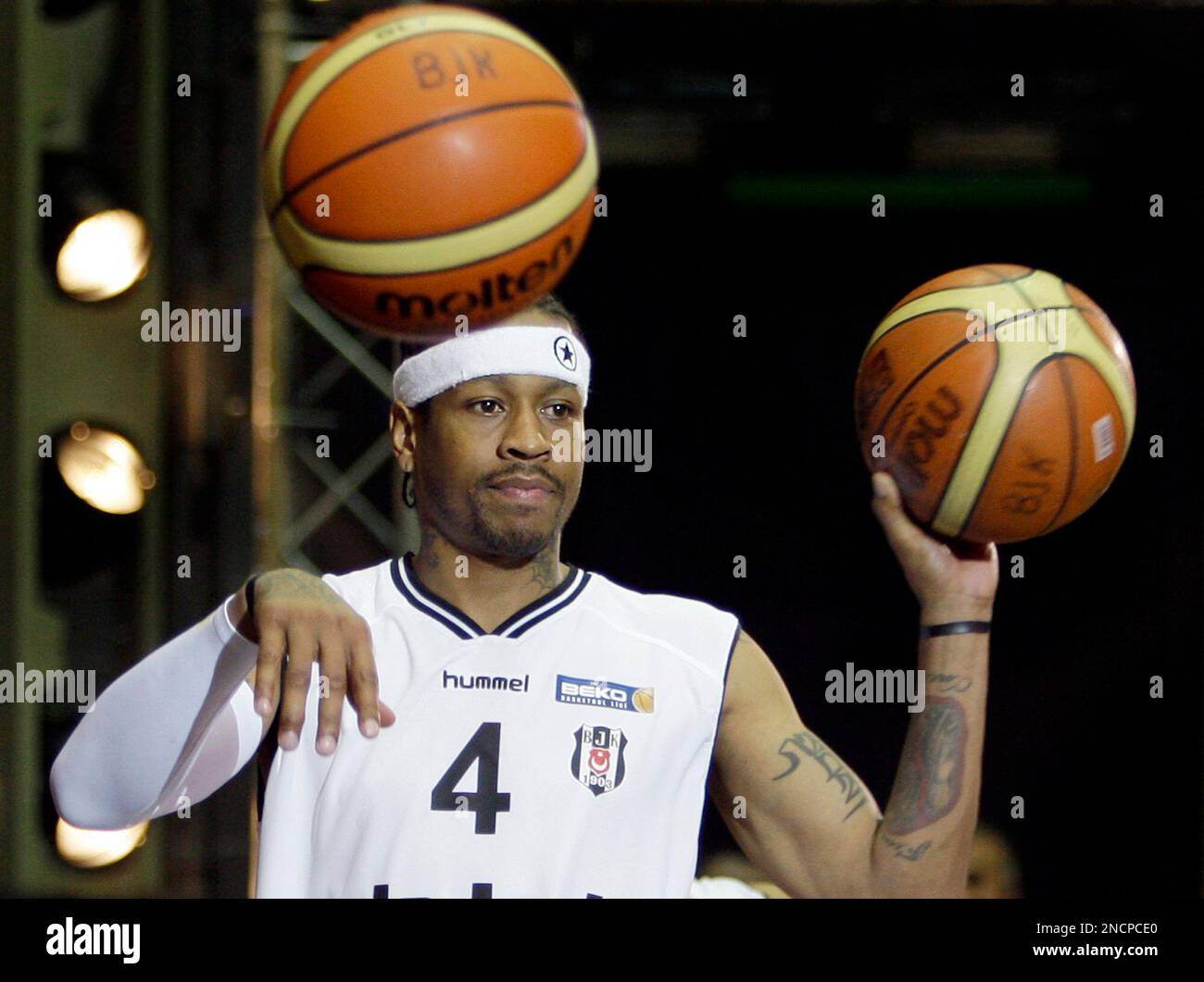Former NBA player Allen Iverson, wearing his new team Besiktas' jersey ...