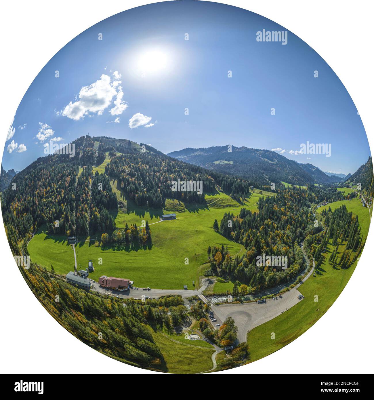 The alpine valley around Balderschwang in bavarian Allgaeu on a sunny ...