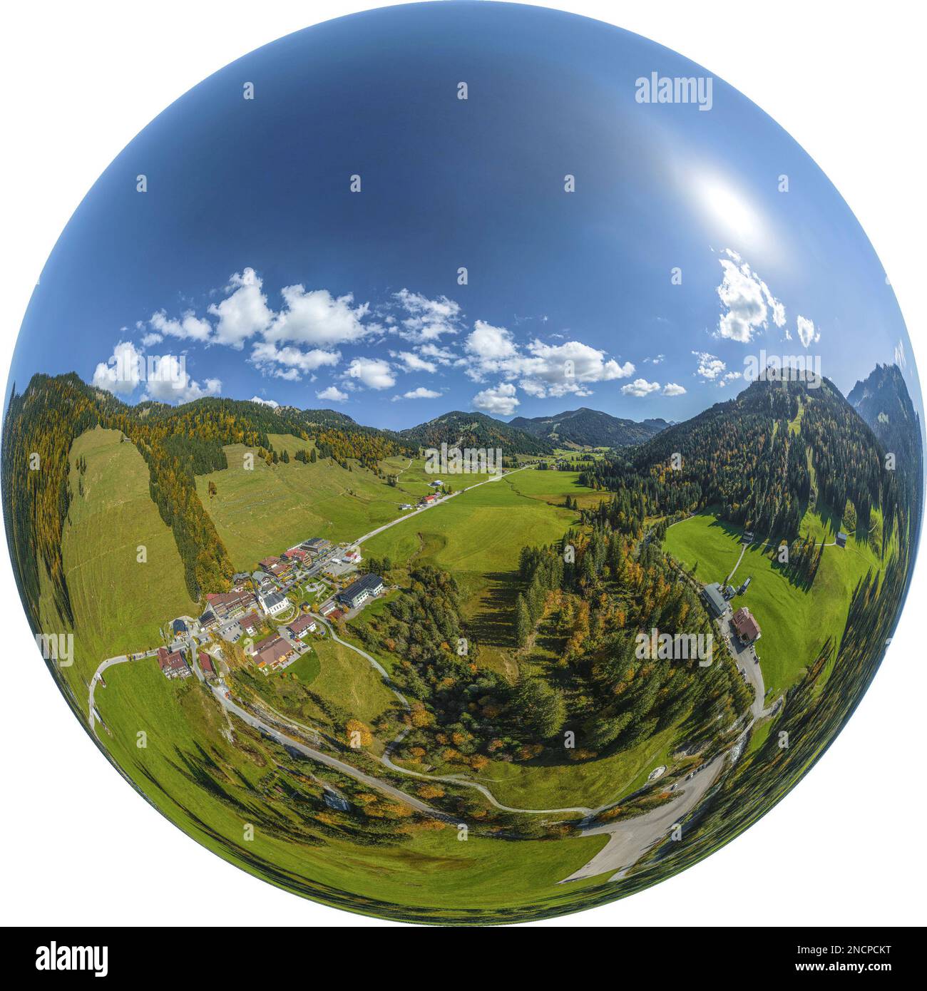 The alpine valley around Balderschwang in bavarian Allgaeu on a sunny ...