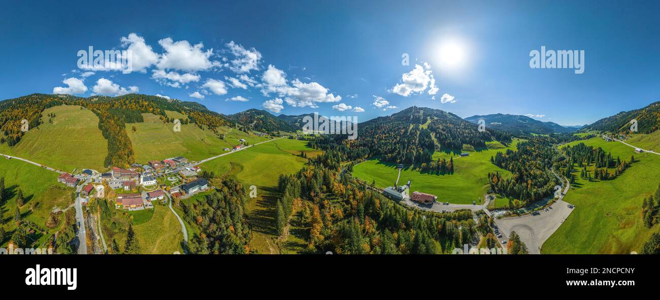 The alpine valley around Balderschwang in bavarian Allgaeu on a sunny ...