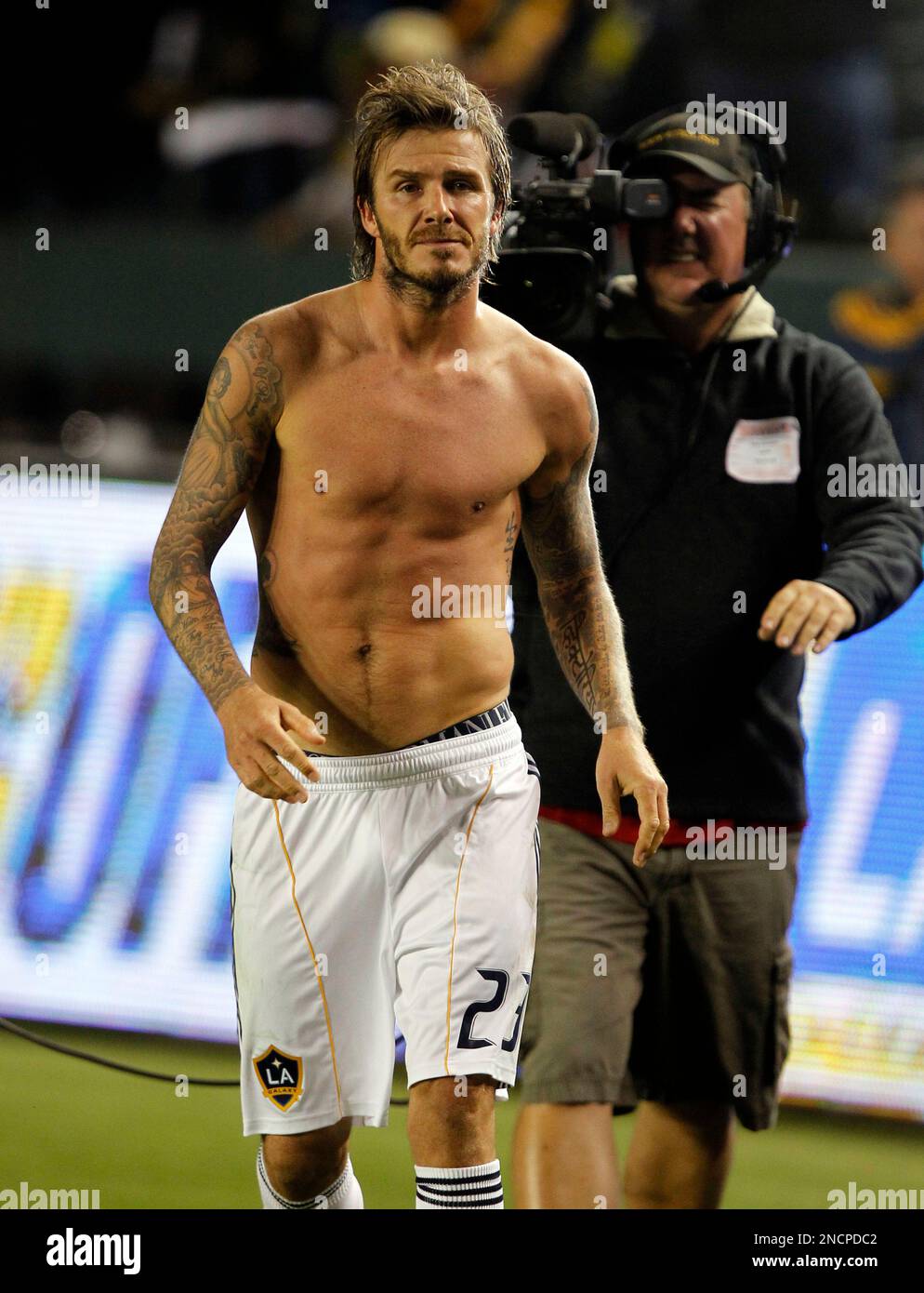 Los Angeles Galaxy midfielder David Beckham walks off the pitch after ...