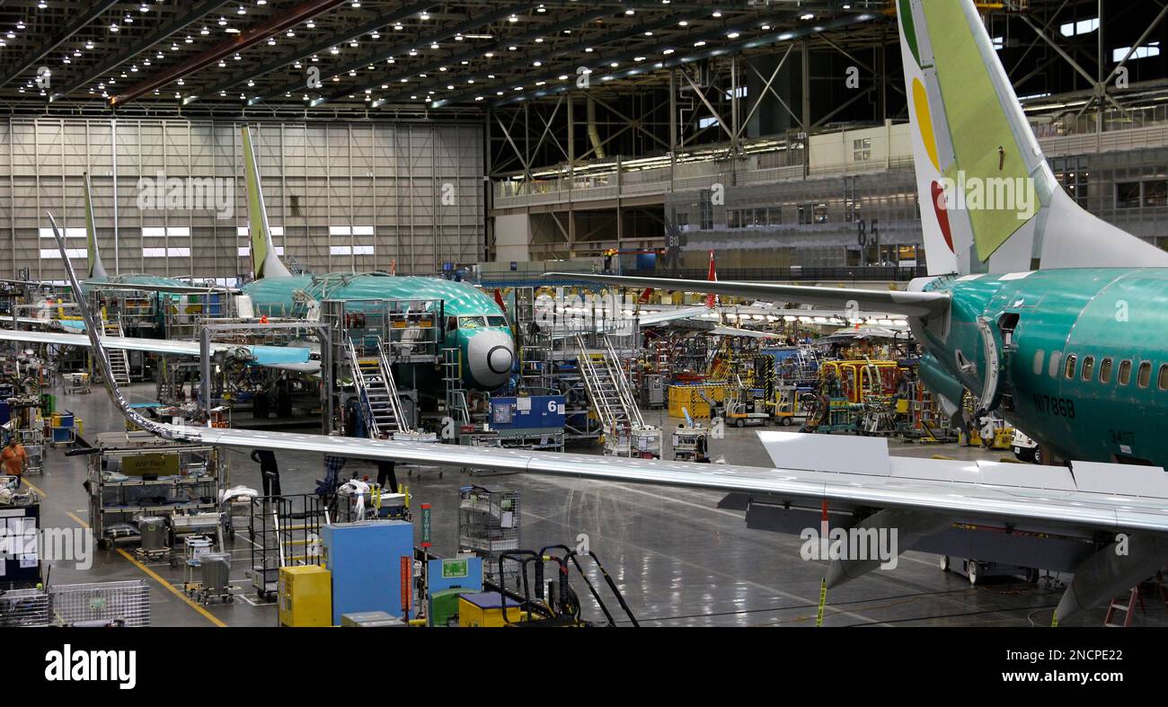 The Boeing Co. 737 airplane production line is shown in Renton, Wash ...