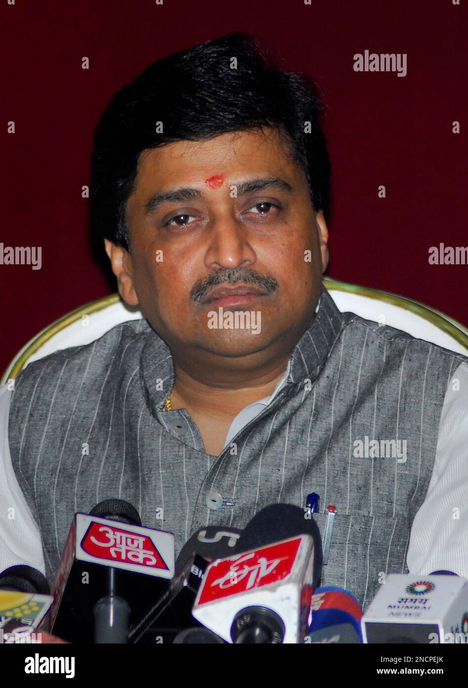 Maharashtra state Chief Minister Ashok Chavan looks on during a press ...