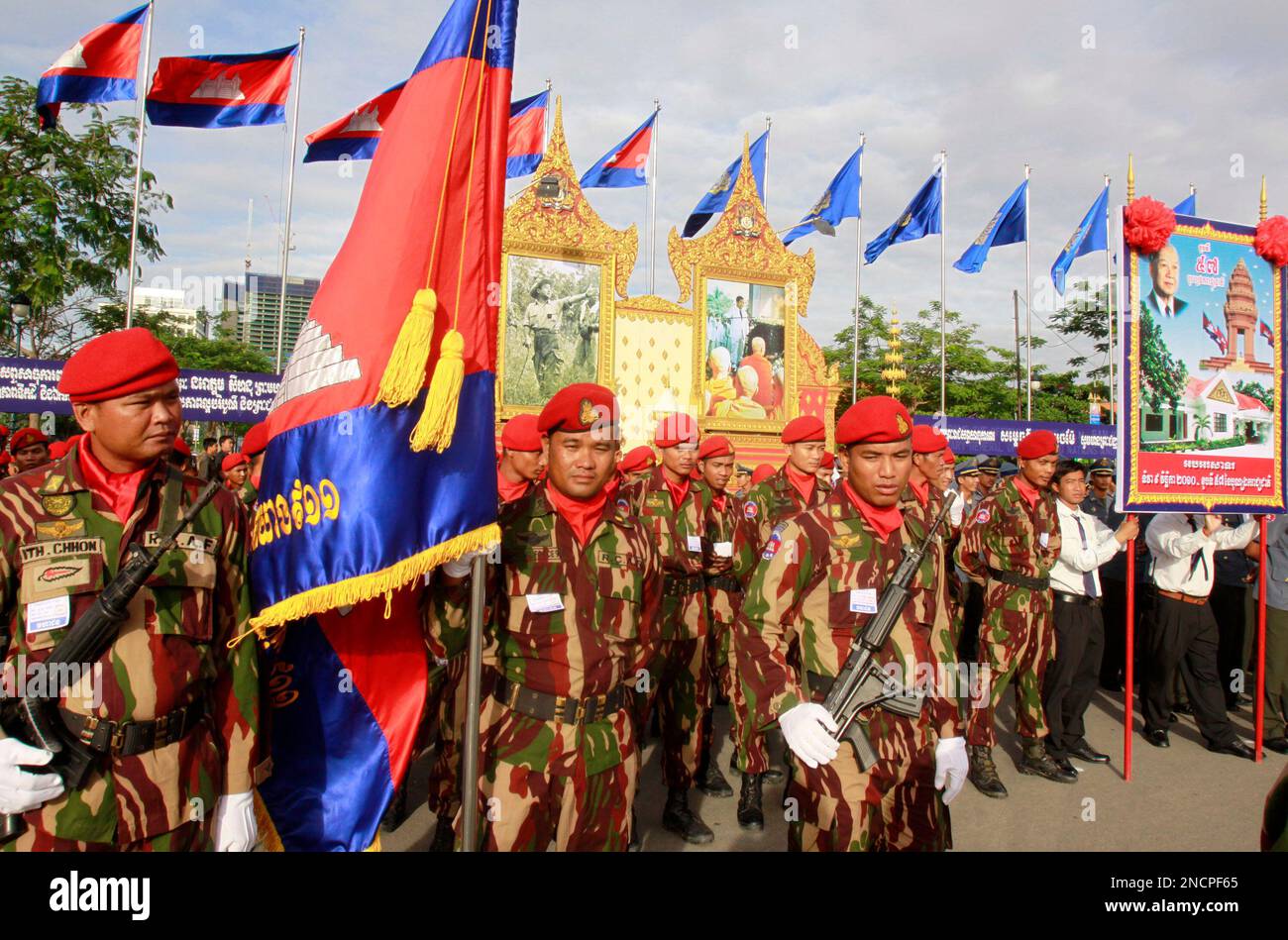Cambodian armies attend the Independence Day celebration at the ...