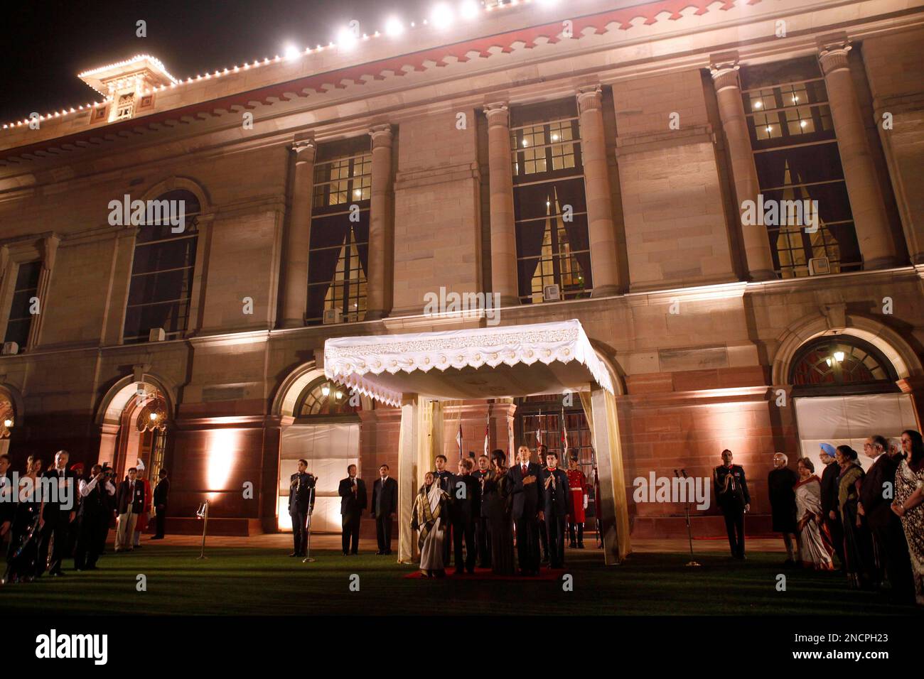 President Barack Obama and first lady Michelle Obama stand with India's ...