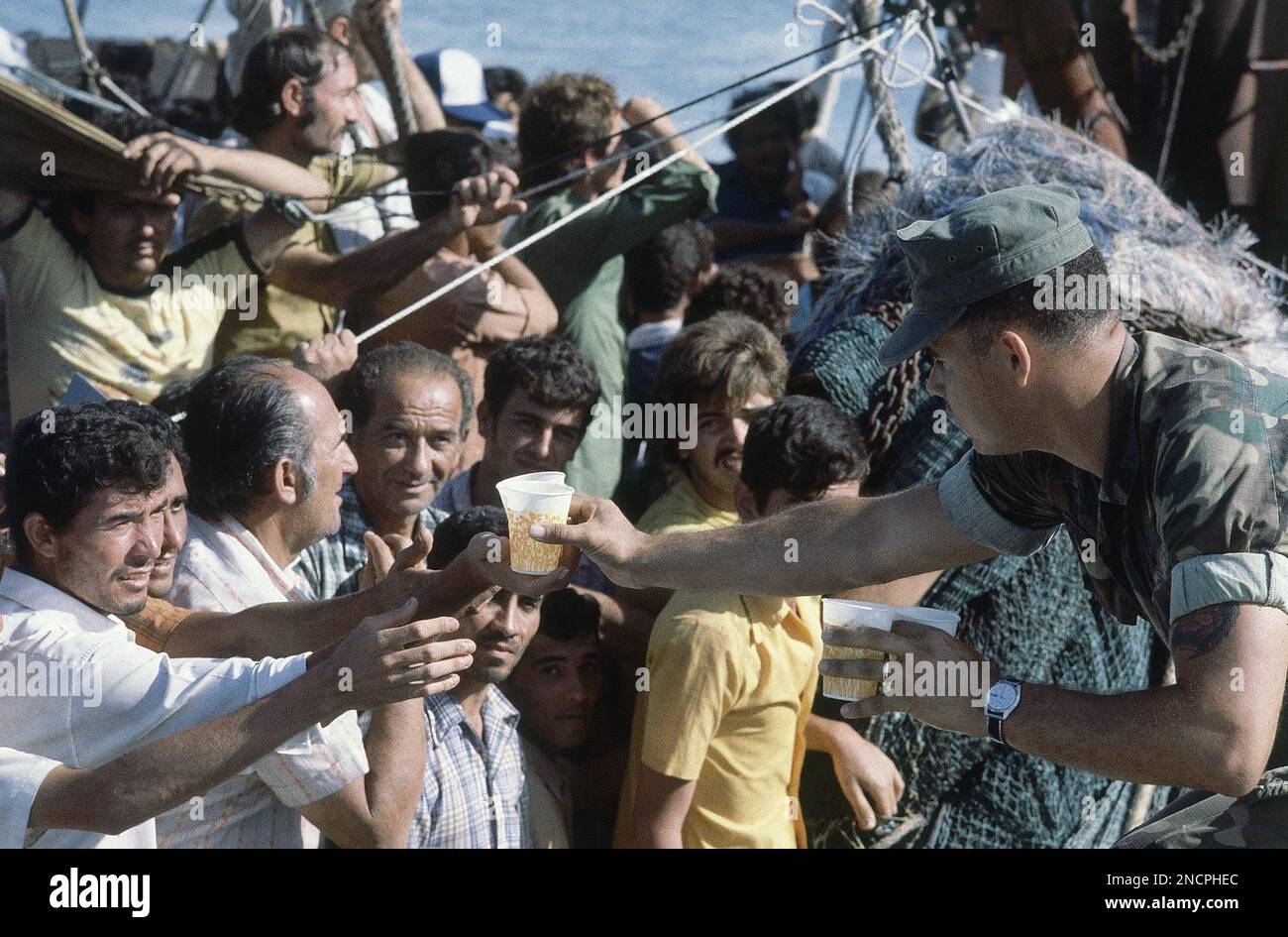Cuban refugees at the Truman Annex dock in Key West, Florida in May ...