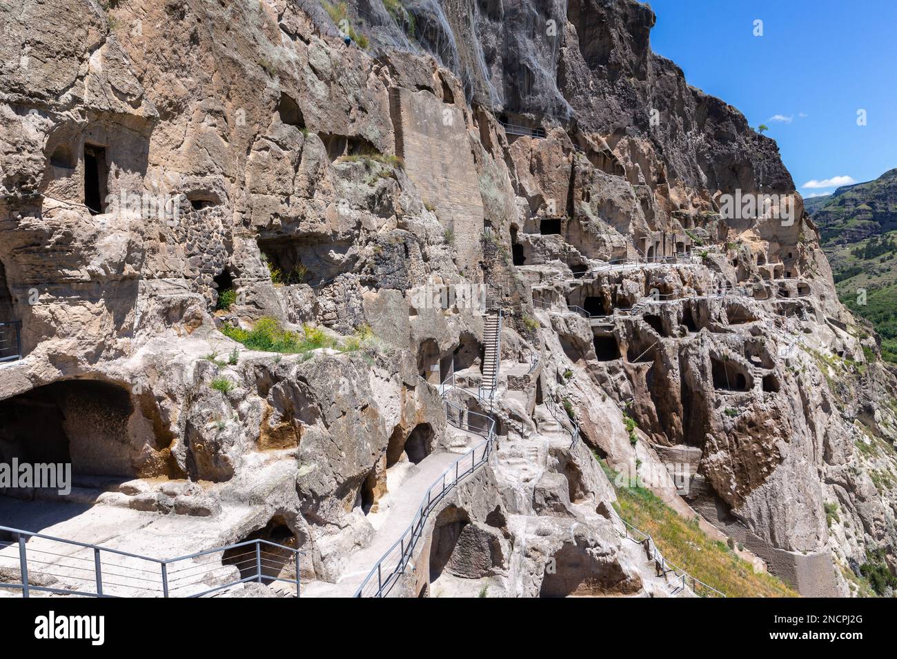 Vardzia cave monastery complex in Georgia, mountain slope with caves ...