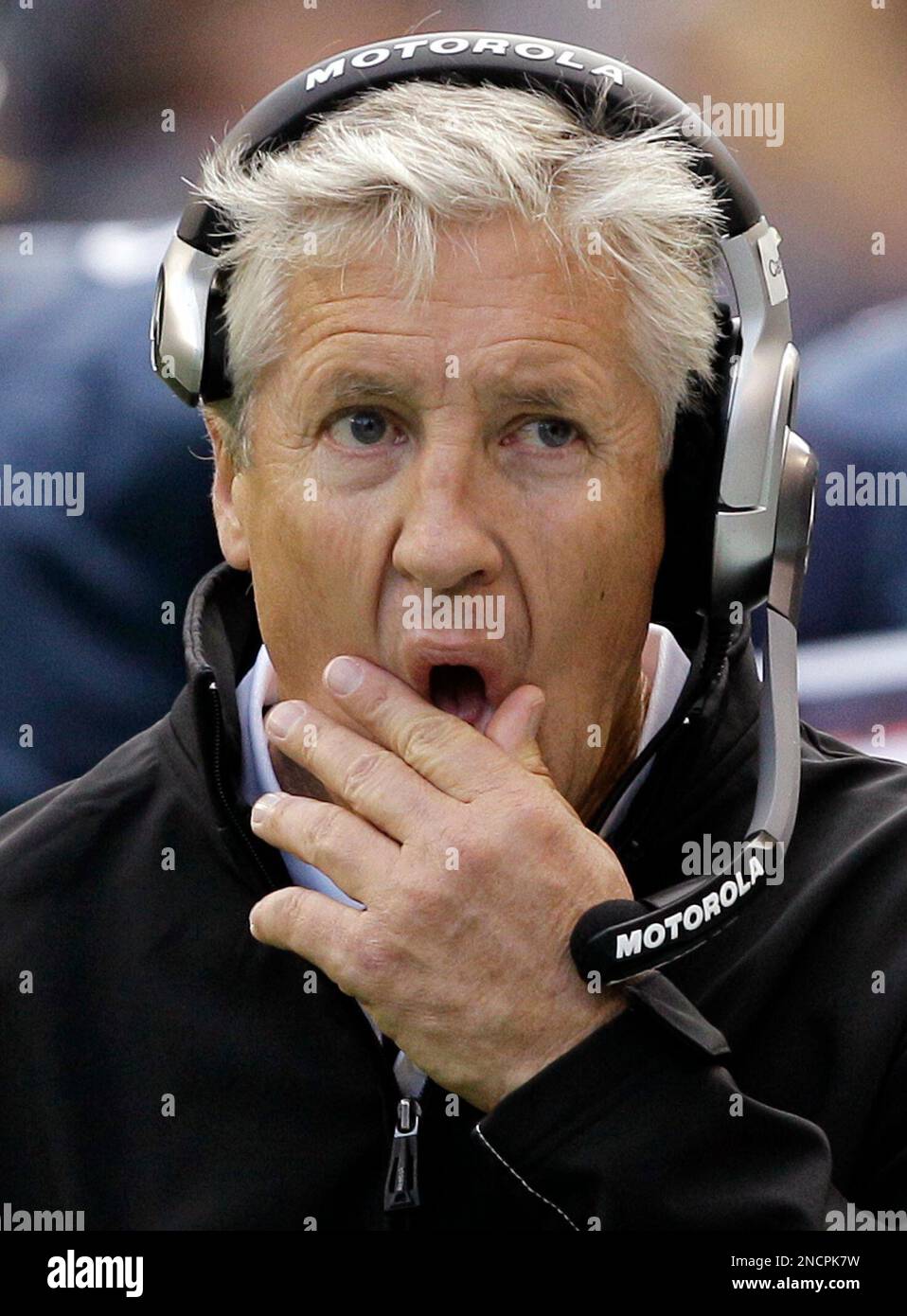 Seattle Seahawks head coach Pete Carroll watches from the sidelines ...