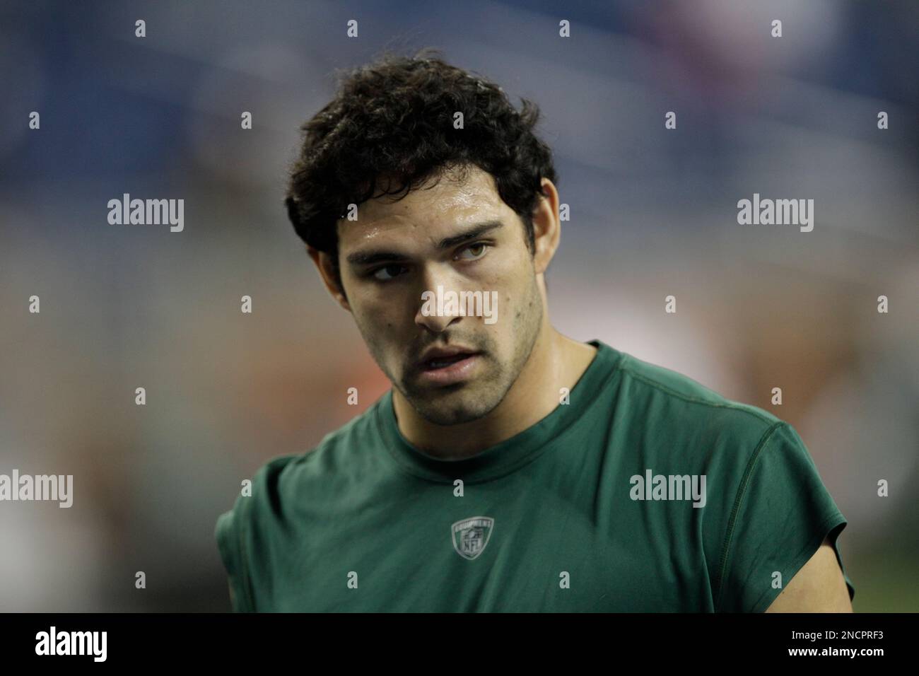 New York Jets quarterback Mark Sanchez is shown during pregame warmups ...