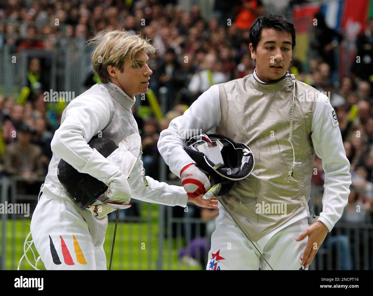 Germany's Peter Joppich, left, and USA's Gerek Meinhardt after their ...