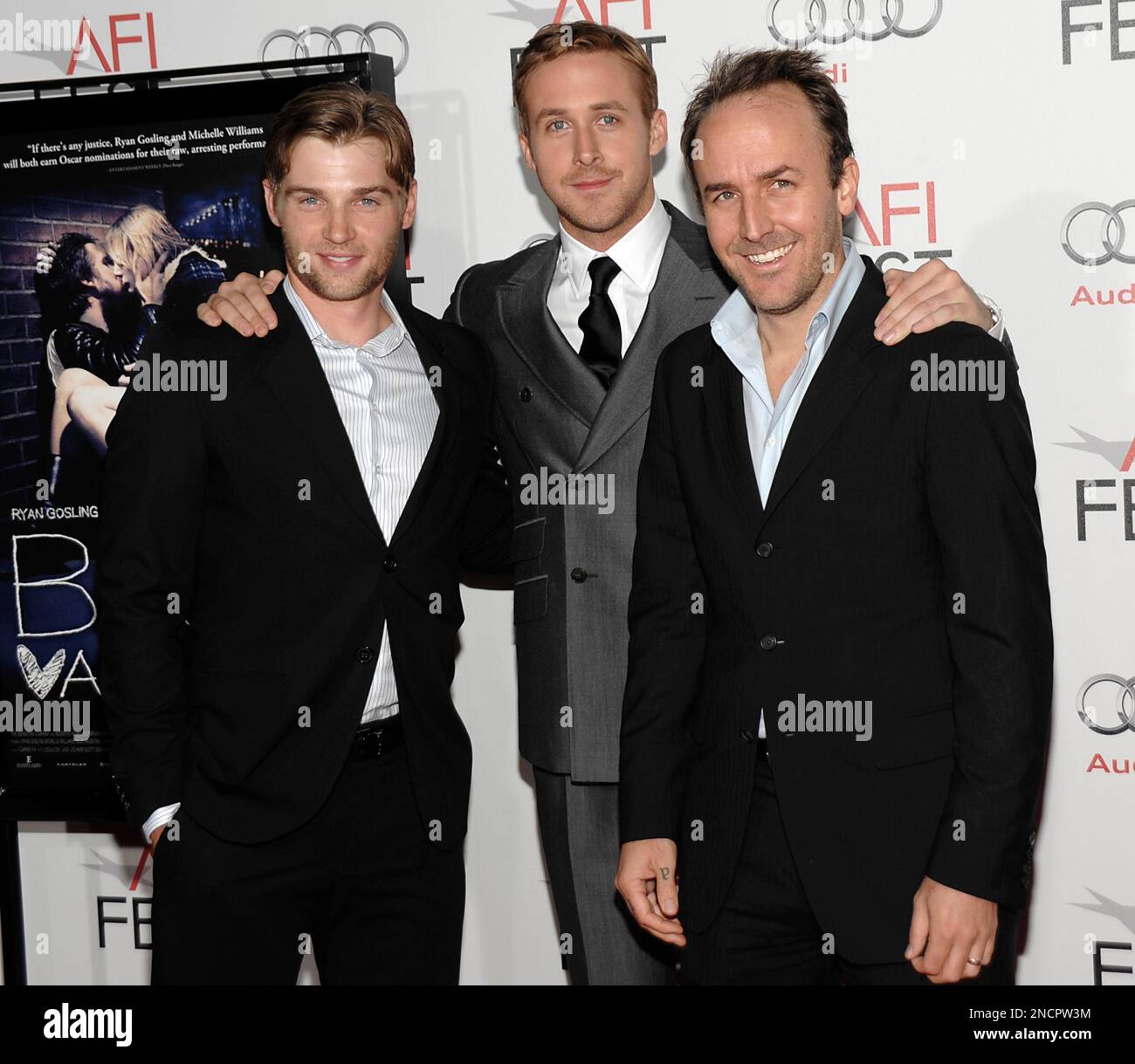 From left to right, actor Mike Vogel, actor Ryan Gosling, and director ...